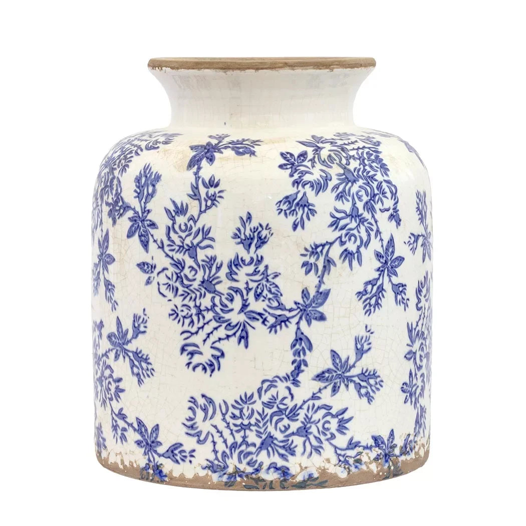 Ceramic Vase - Blue Flowers 23.5cm - Fine Goods Lifestyle